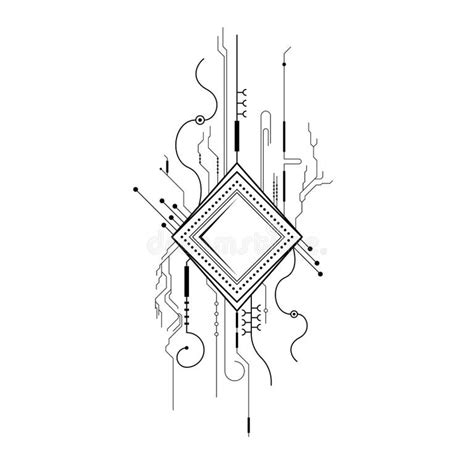 Abstract Black Simple Line Cpu Computer Technology Doodle Outline Vector Design Sketch