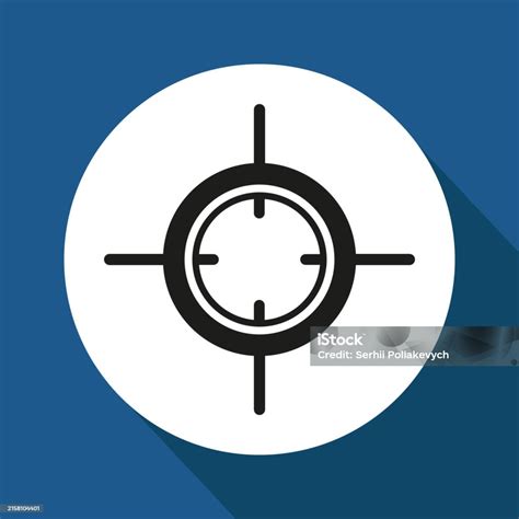 타겟 아이콘 벡터입니다 검은색 십자선 기호입니다 흰색 원 배경입니다 파란색 배경 그림자입니다 건물 외관에 대한 스톡 벡터 아트 및 기타 이미지 Istock