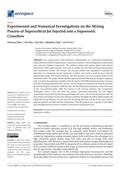 Pdf Experimental And Numerical Investigations On The Mixing Process Of Supercritical Jet