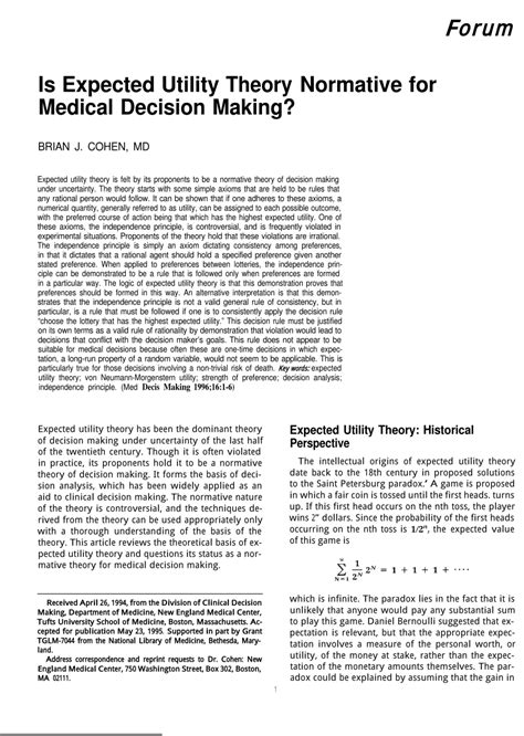 Pdf Is Expected Utility Theory Normative For Medical Decision Making
