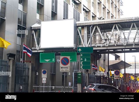 Big Blank Billboard White Led Screen Vertical Outstanding In The City On Pathway Side The Road