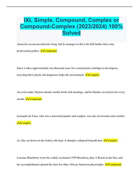 Ixl Simple Compound Complex Or Compound Complex 20232024 100 Solved Ixl Simple Compound