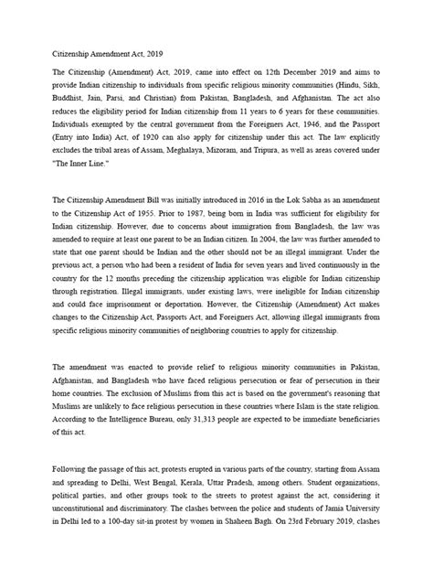 Citizenship Amendment Act Pdf Human Rights Government