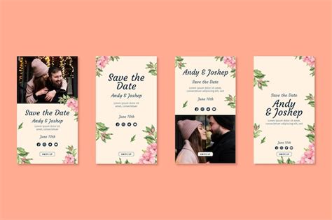 꽃 웨딩 인스 타 그램 이야기 무료 벡터