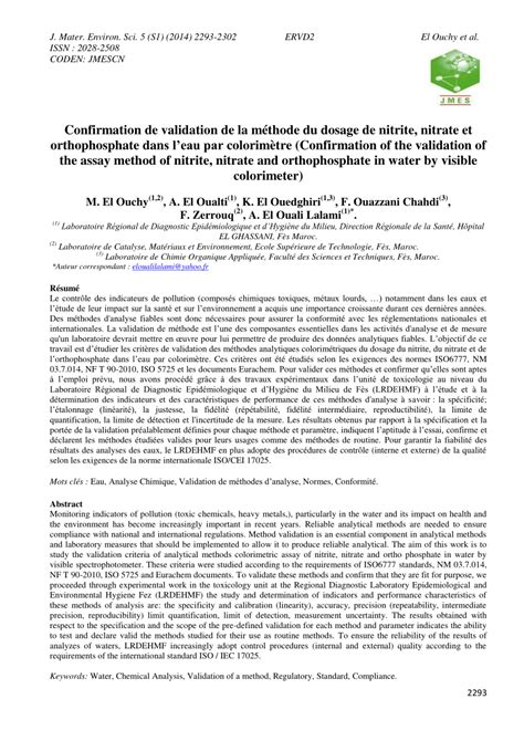 Pdf Confirmation Of The Validation Of The Assay Method Of Nitrite Nitrate And Orthophosphate