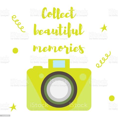 구식 컬러 카메라입니다 플랫 스타일입니다 흰색 바탕에 아름 다운 순간을 수집 하는 비문 겉창에 대한 스톡 벡터 아트 및 기타