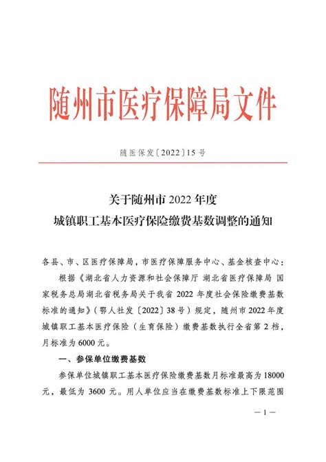 关于随州市2022年度城镇职工基本医疗保险缴费基数调整的通知