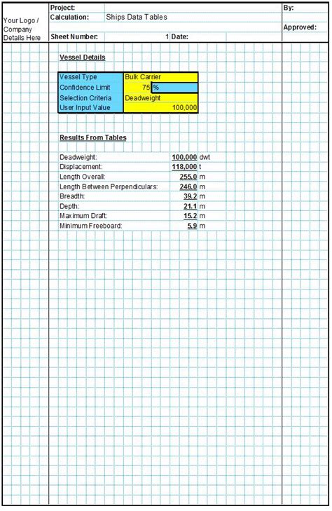 Vessel Data Tables CivilWeb Spreadsheets