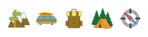 관광 캠핑 하이킹 아이콘 세트 색상 배낭 텐트 및 나침반 벡터 그림 야외 모험과 트레킹 컨셉 산 탐험 및 탐색 다채로운 상징 0명에 대한 스톡 벡터 아트 및 기타 이미지