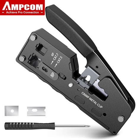 Ampcom Rj45 Crimper Cat7 Crimping Tool For Pass Through Rj11 Rj45 Connector Cat6 Cat5e Modular