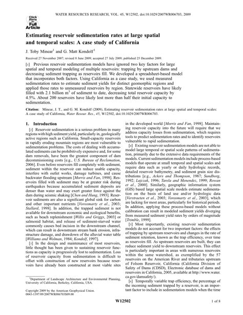 Pdf Estimating Reservoir Sedimentation Rates At Large Spatial And Temporal Scales A Case