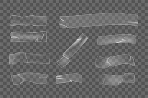 투명 한 배경에 현실적인 플라스틱 접착제 주름 테이프 조각 접착 테이프에 대한 스톡 벡터 아트 및 기타 이미지 접착 테이프 관 신체 부분 반창고 Istock