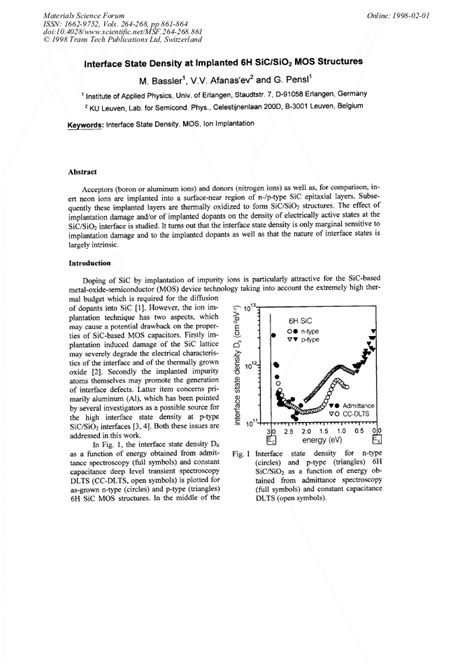 Interface State Density At Implanted 6h Sic Sio2 Mos Structures Scientific Net