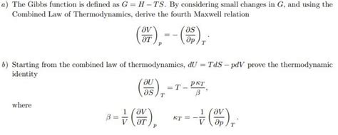 Solved A The Gibbs Function Is Defined As G HTS By Chegg