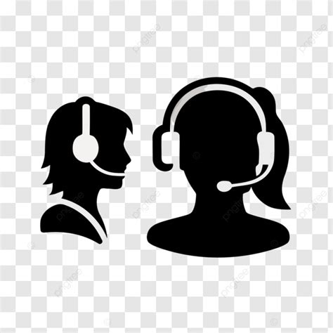헤드셋을 쓴 여성 콜센터 직원의 두 실루엣 벡터 흰색 배경에 있는 단순한 검은색 연산자 아이콘 그림자 없음 작은 프레임