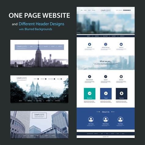 قالب یک صفحه ای وب سایت و طرح های مختلف هدر با پس زمینه تار 1178018