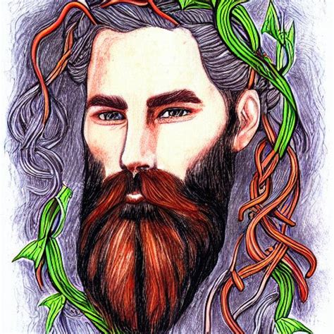 Lexica Bearded Male Druid Gray Face Pointy Ears With Vines As Hair