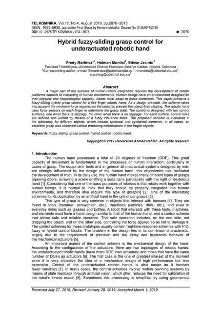 Hybrid Fuzzy Sliding Grasp Control For Underactuated Robotic Hand Pdf
