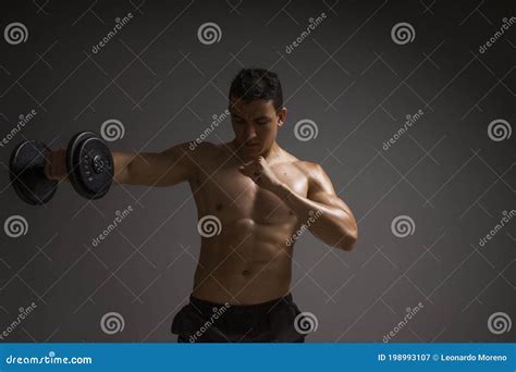 Man Doing Arm Exercises With Dumbbells Sport Concept Stock Image Image Of Strong Body
