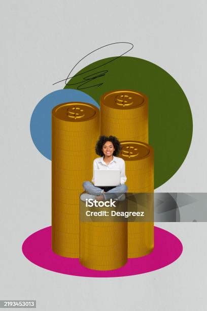 복합 콜라주 트렌드 삽화 디자인 젊은 숙녀 작업 차트 분석 사업 목표 제도법 인터넷 장치 넷북 원격 가상 20 24세에 대한 스톡 사진 및 기타 이미지 Istock