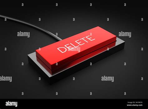 Red Delete Button Connected With Black Cable On A Dark Background Representing Data Removal And