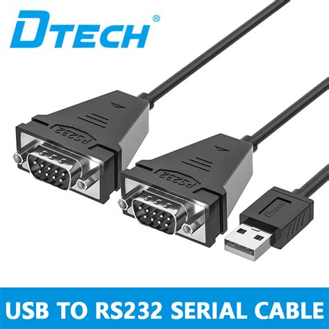 DTECH USB To RS232 Dual Serial Port DB9 Pin Male Nut RS232 1 For 2 Industrial Grade Cable