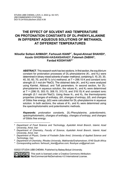 Pdf The Effect Of Solvent And Temperature On Protonation Constants