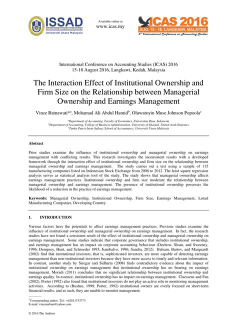 Pdf The Interaction Effect Of Institutional Ownership And Firm Size On The Relationship