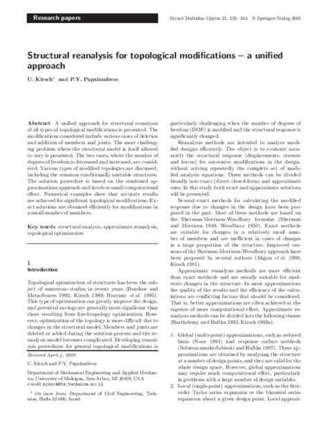 Pdf Structural Reanalysis For Topological Modifications A Unified