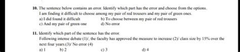 The Sentence Below Contains An Error Identify Which Part Has The Error A