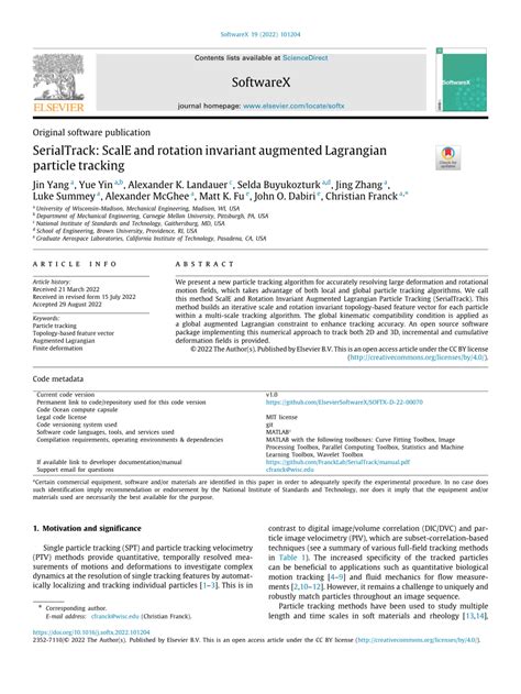 Pdf Serialtrack Scale And Rotation Invariant Augmented Lagrangian Particle Tracking