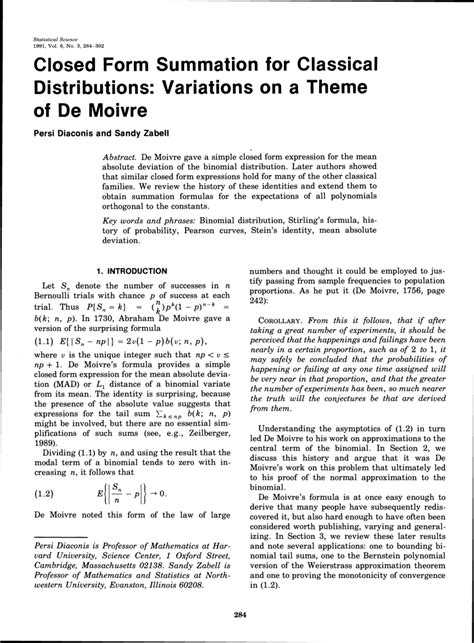 Pdf Closed Form Summation For Classical Distributions Variations On