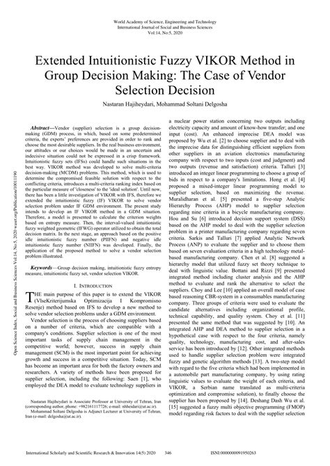 Pdf Extended Intuitionistic Fuzzy Vikor Method In Group Decision