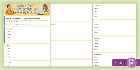 Year 6 Arithmetic Gl Style Practice Paper Professor Feito