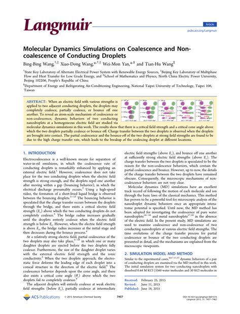 Pdf Molecular Dynamics Simulations On Coalescence And Non Coalescence Of Conducting Droplets
