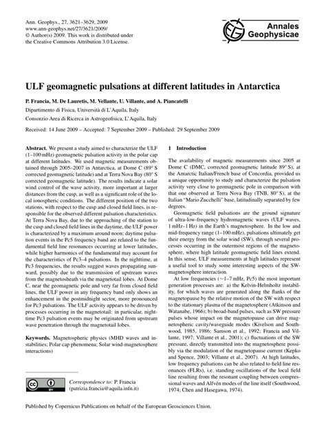Pdf Corrigendum To Ulf Geomagnetic Pulsations At Different Latitudes In Antarctica