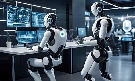 Futuristic Robots In High Tech Workspace Ai Generated Stock Image