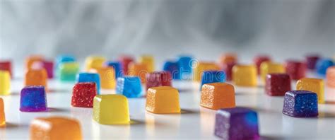 Colorful Glazed Cubes Of Chewy Candy On White Surface For Sweet Treats