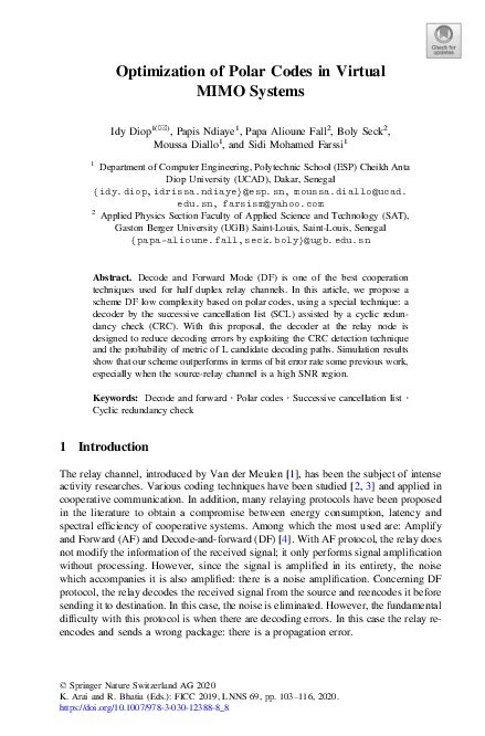 Pdf Optimization Of Ldpc Codes Used In Cooperative Relay Systems Case Of Mobile Telephony