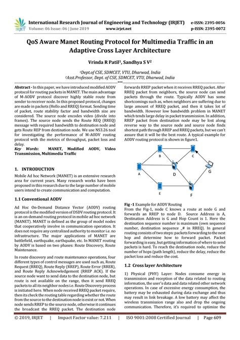 Irjet Qos Aware Manet Routing Protocol For Multimedia Traffic In An Adaptive Cross Layer Archit