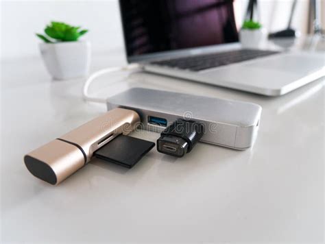 USB To USB Type C Adapter Converter Attached To Laptop Stock Image Image Of Attached Digital