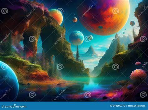 Exploring The Bizarre Beauty Of An Otherworldly Parallel Universe Stock Illustration