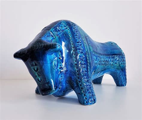 C 1965 Italian Bitossi By Aldo Londi Persiano Blue Glaze Modernist