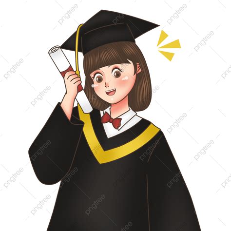 Dibujado A Mano Ilustración De Dibujos Animados Niña Graduada Png