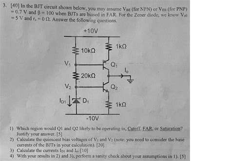 Solved 3 40 In The Bjt Circuit Shown Below You May