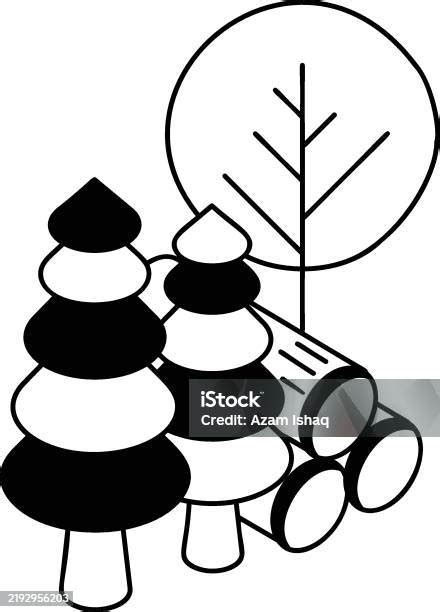 인공 소나무 숲 아이소 메트릭 개념 상업 벡터 개요 디자인 장작 또는 공예품 기호 숲 삼림 벌채 제품 기호 Lumberyard