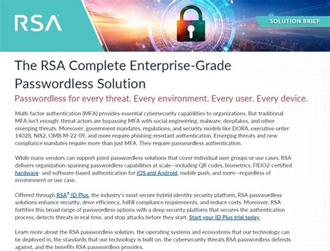 The Rsa Complete Enterprise Grade Passwordless Solution Rsa