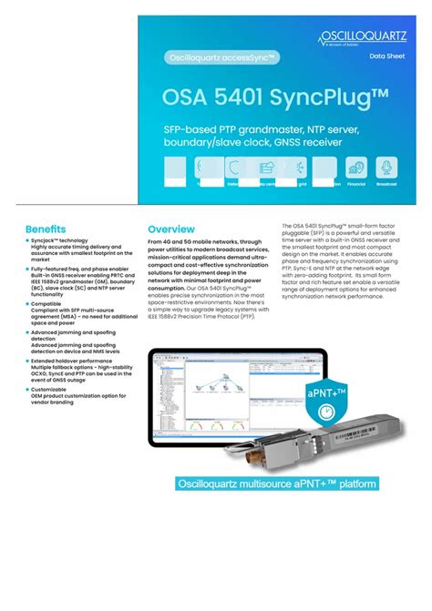 Osa 5401 Series Sfp Based Ptp Grandmaster Ntp Server Boundary Slave