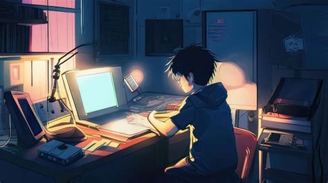 Premium Ai Image Boy Is Programming At A Computer