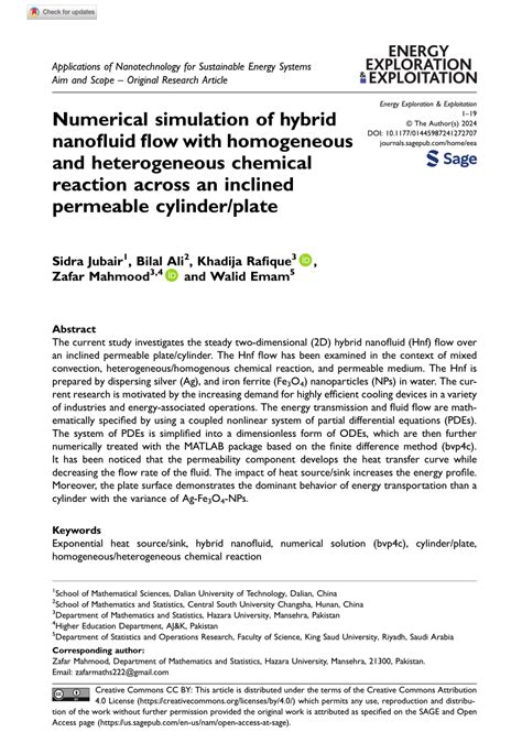 Pdf Numerical Simulation Of Hybrid Nanofluid Flow With Homogeneous